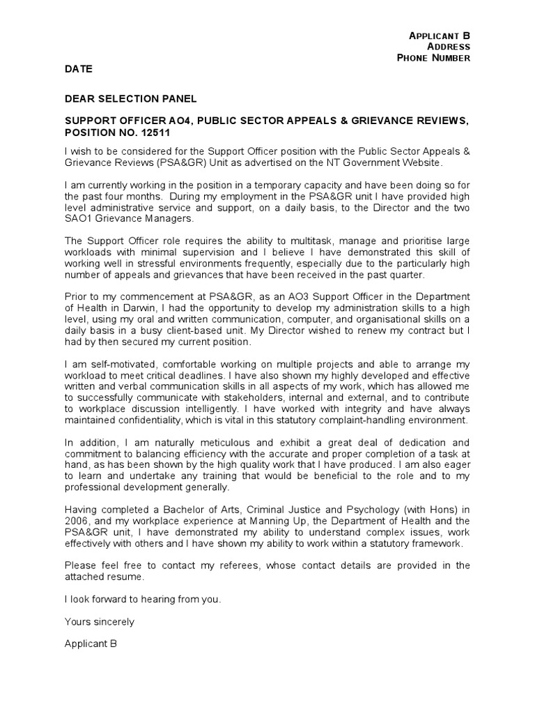 Sample Cover Letter and Resume - AO4 PSA and GR | PDF | Employment ...