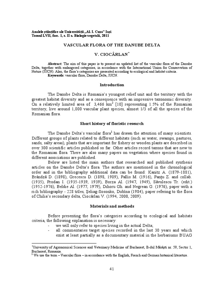 Flora Deltei Dunarii Ciocarlan | PDF | Lake | Endangered Species