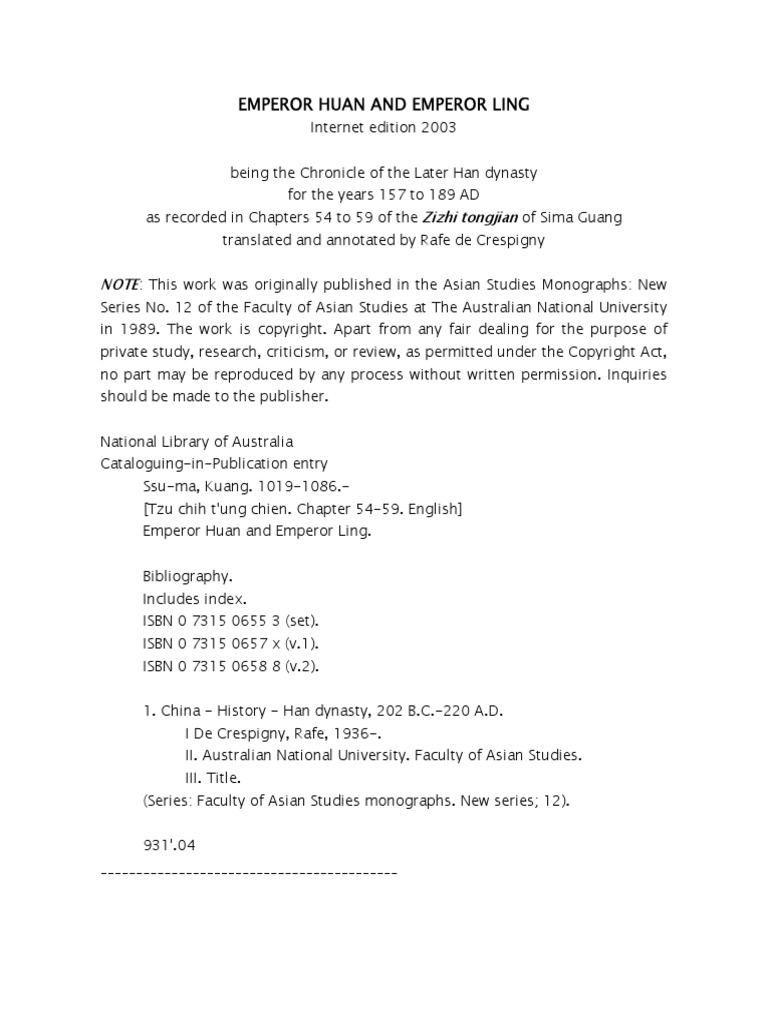 Emperor Huan and Emperor Ling: Zizhi Tongjian | PDF | Asian Royal ...