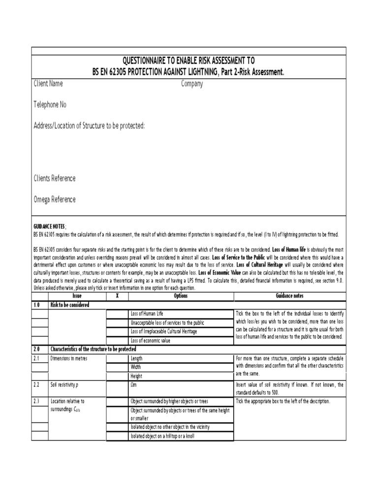 Lightning Risk Assessment Questionnaire | PDF | Cable | Risk Assessment