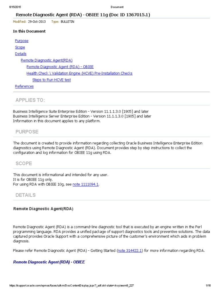 Remote Diagnostic Agent Rda Obiee 11 Pdf Oracle Database Command Line Interface