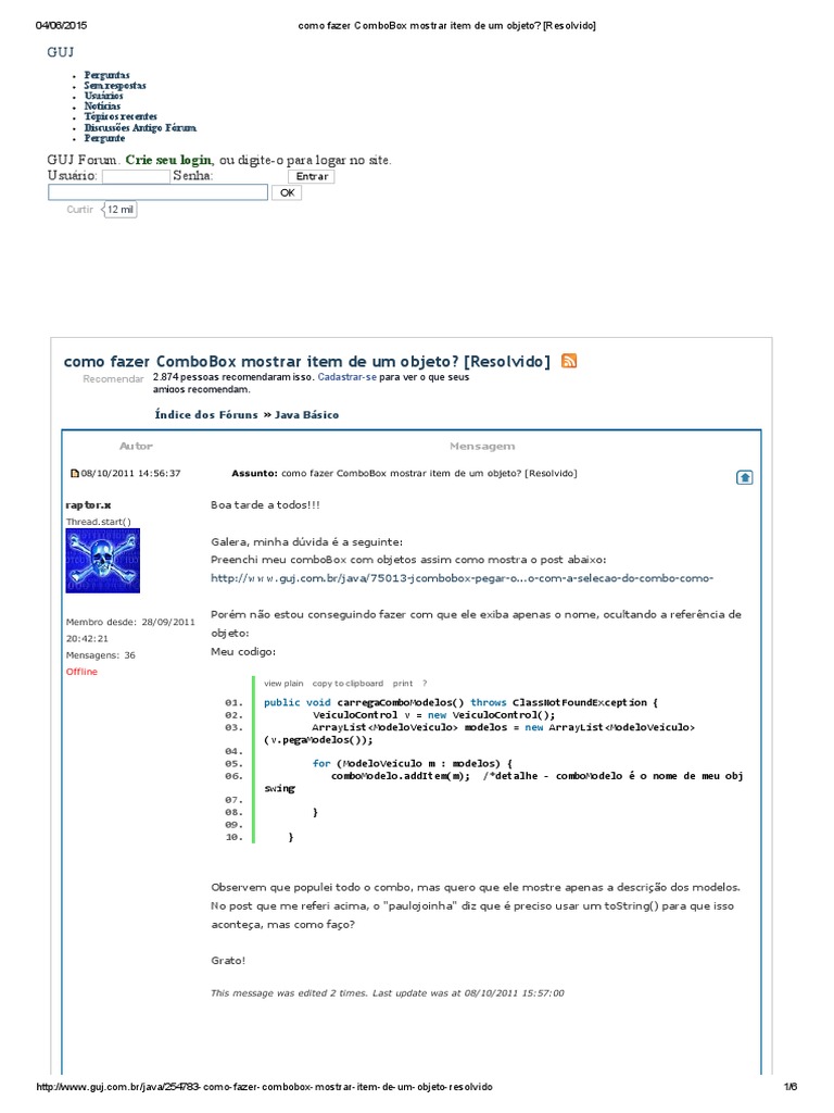 Como Fazer ComboBox Mostrar Item de Um Objeto - (Resolvido) | PDF | Rede mundial de computadores ...