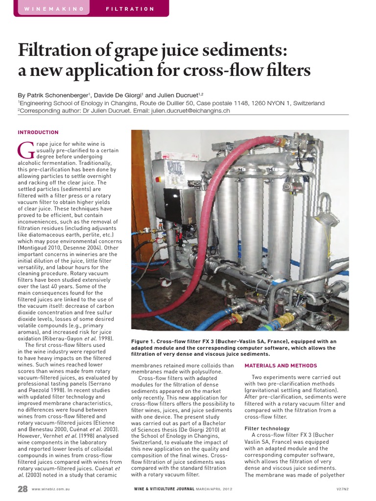 Filtration of Grape Juice Sediments | PDF | Winemaking | Filtration