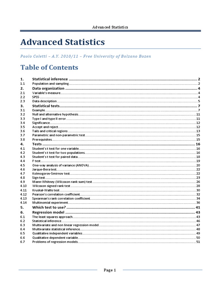 Advanced Statistics | PDF | Statistical Significance | Statistical ...