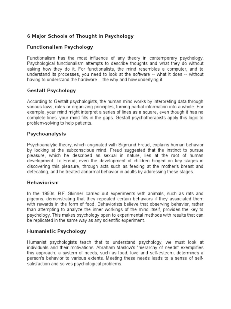 6 Major Schools of Thought in Psychology Functionalism Psychology | PDF ...