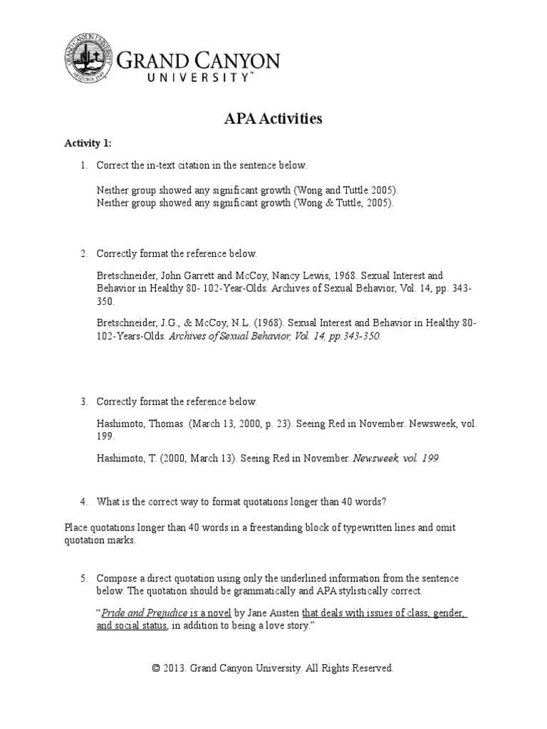 UNV501.APA Activities Worksheet 06-23-14 | PDF | Apa Style | Citation