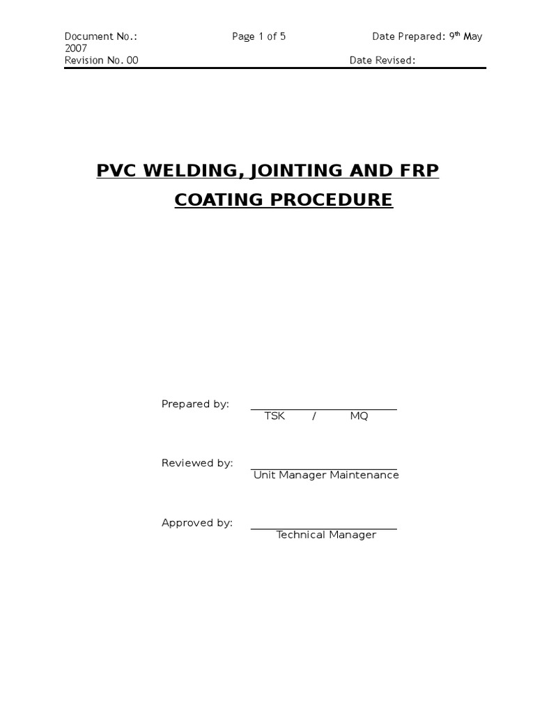 PVC and FRP Welding Procedures | PDF | Fiberglass | Welding