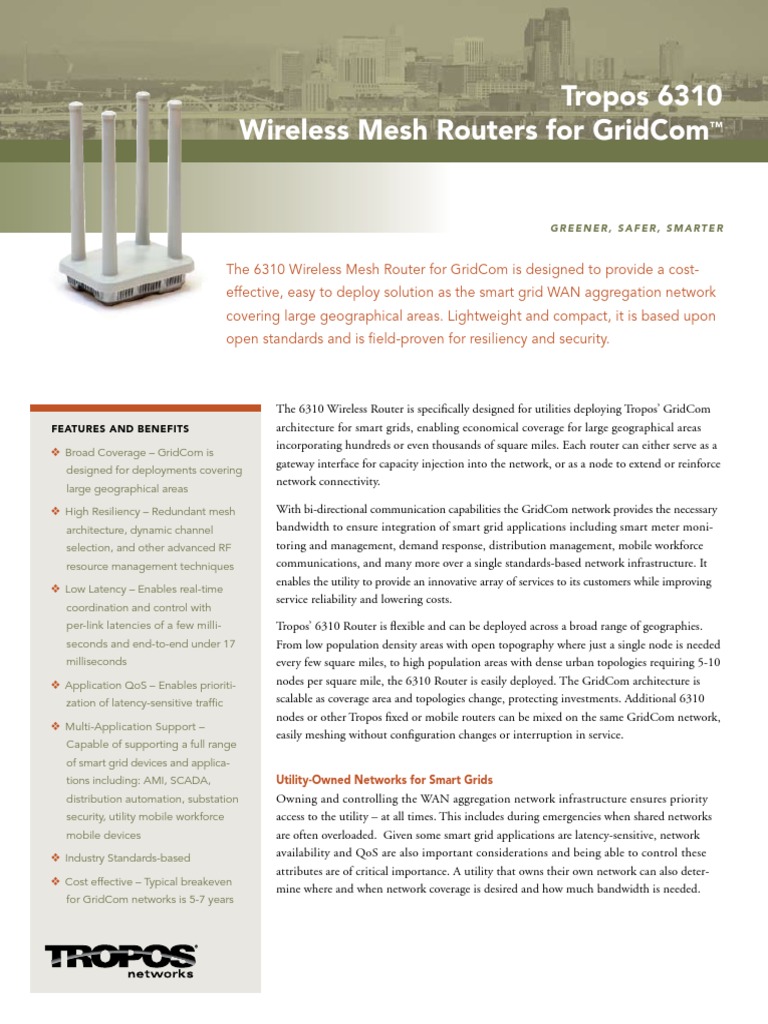 Tropos 6310 Wireless Mesh Routers For Gridcom: Features and Benefits ...