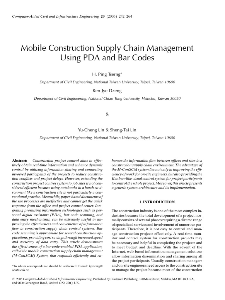 Mobile Construction SCM Using PDA and Barcodes | PDF | Personal Digital ...