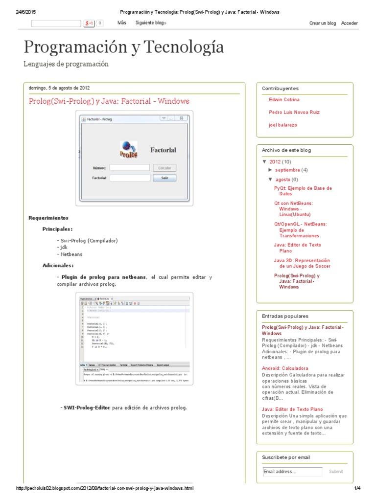 Programación y Tecnología - Prolog (Swi-Prolog) y Java - Factorial - Windows | PDF | Frijoles ...