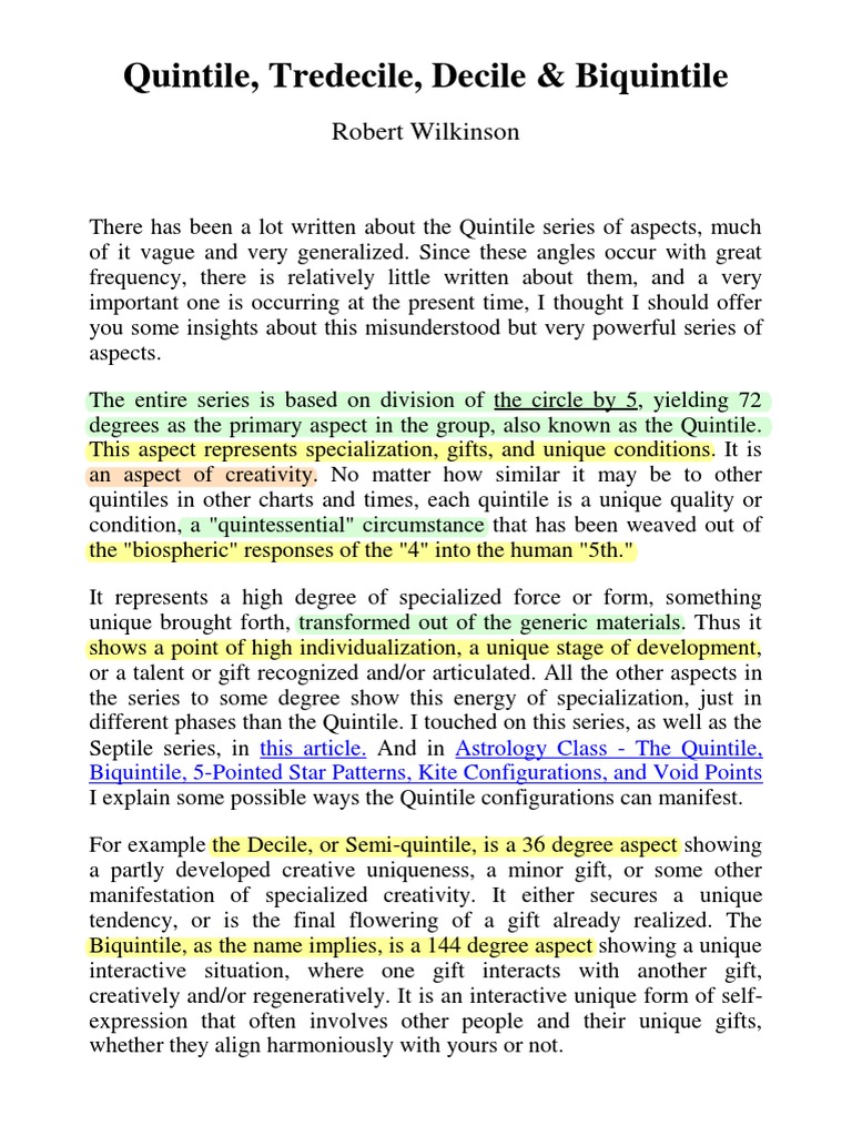 Quintile, Tredecile, Decile & Biquintile: Robert Wilkinson | PDF ...