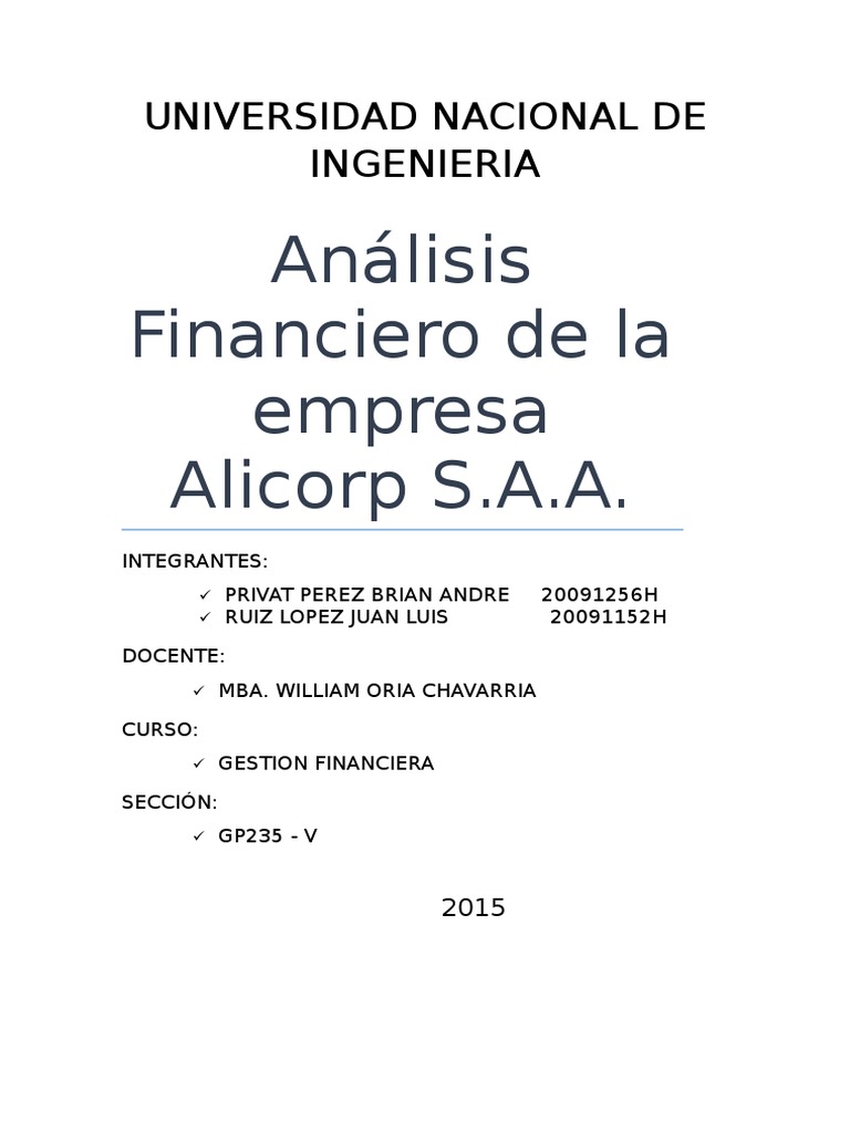 Alicorp | PDF | Rentabilidad sobre recursos propios | Capital de trabajo
