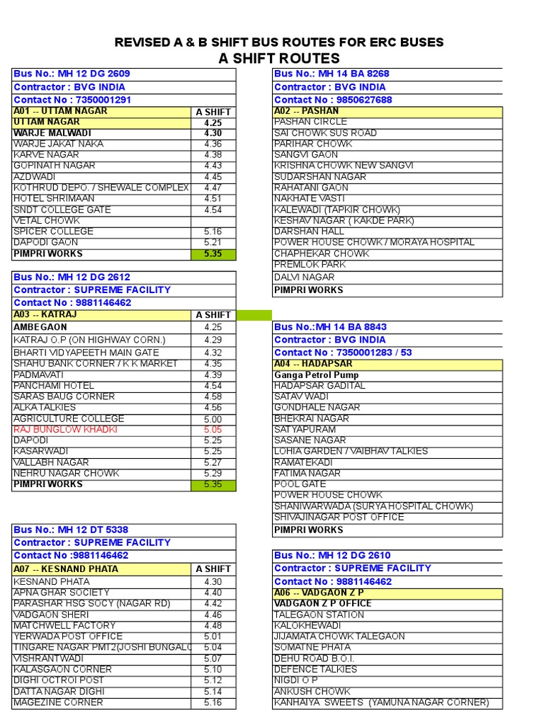 Revised ERC Bus Routes and Timetables | PDF