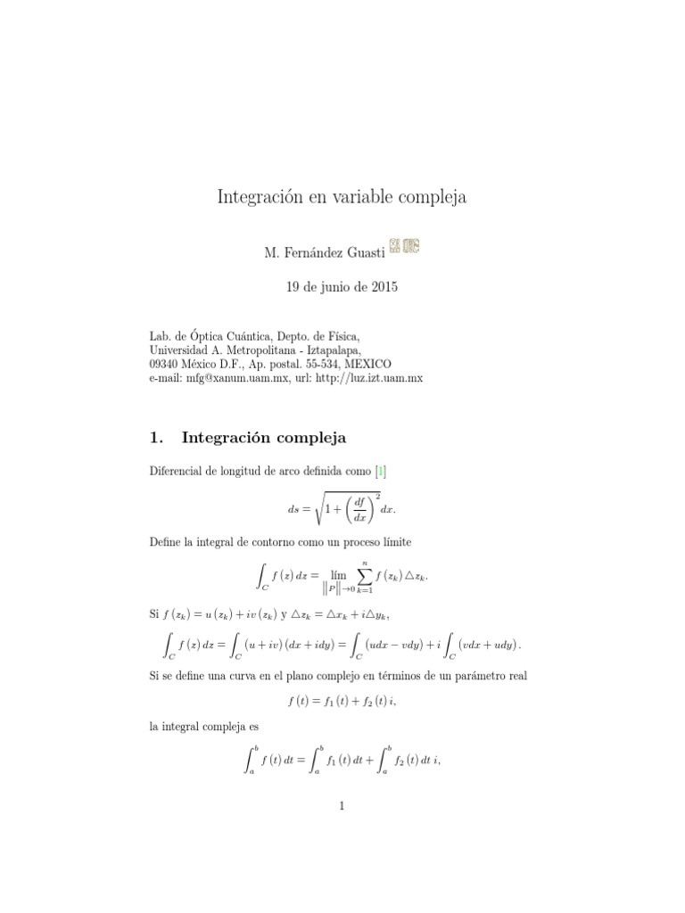 Integracion Compleja | PDF | Integral | Derivado