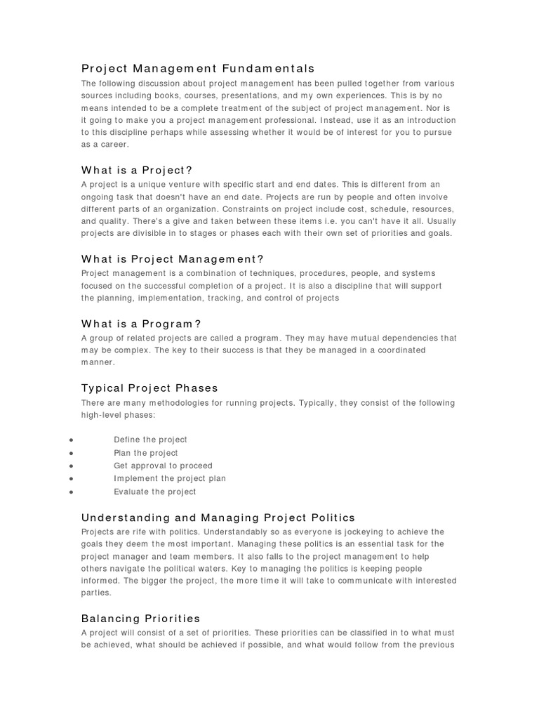 Project Management Fundamentals | PDF