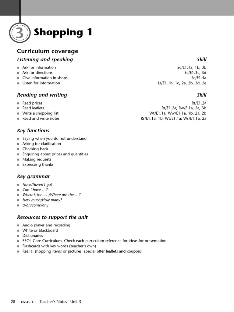 03 - ESOL Teacher Notes Entry 1 Unit 3 | PDF | Question | English As A ...