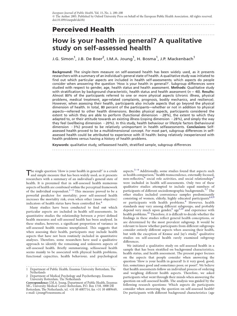 A Multidimensional Concept of Self-Assessed Health: A Qualitative Study ...