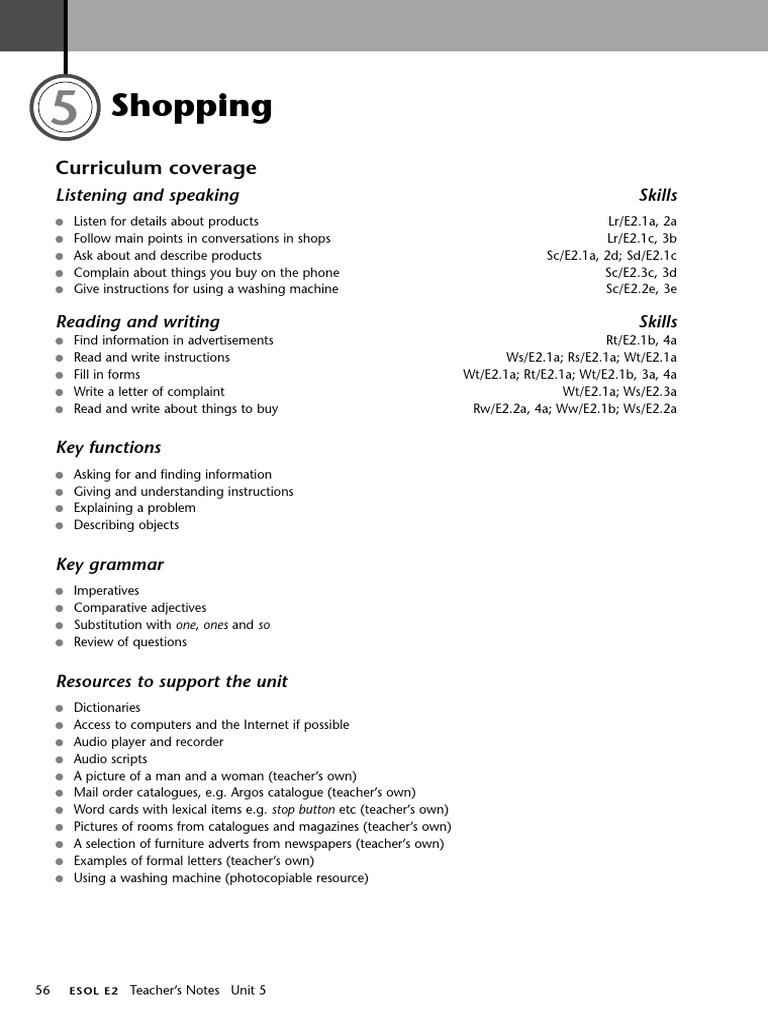 05 - ESOL Teacher Notes Entry 2 Unit 5 | Download Free PDF | English As ...