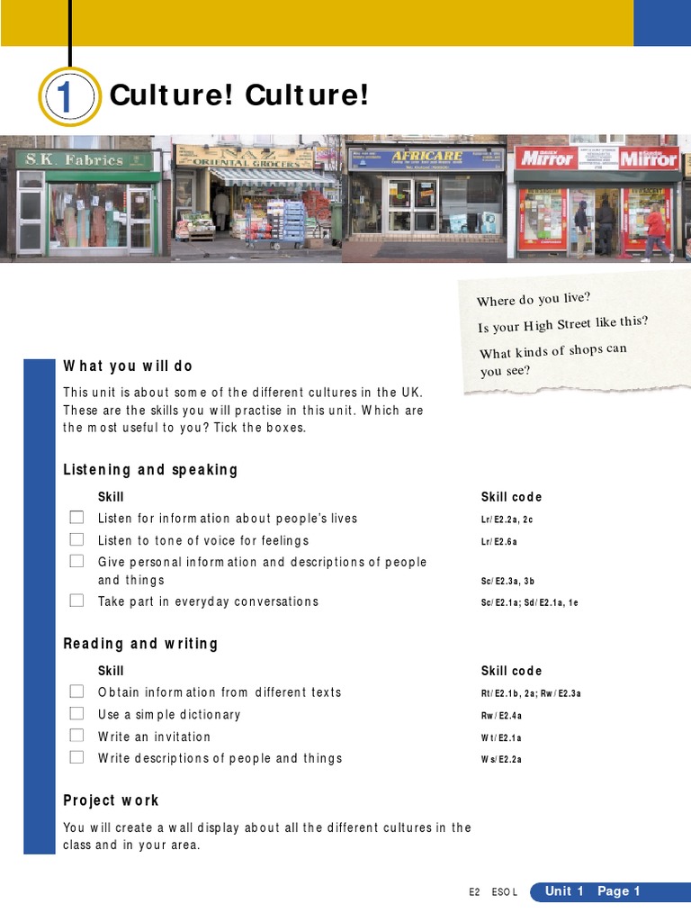 01 - ESOL Entry 2 Unit 1 | PDF | Religion And Belief | Languages