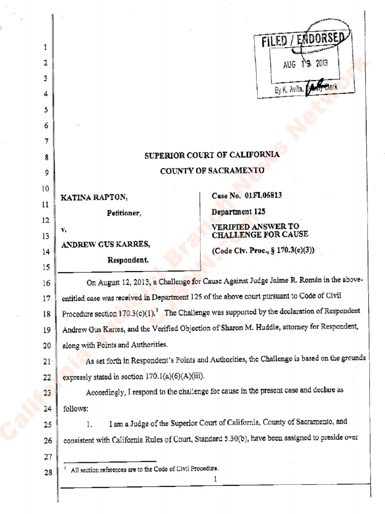 Judge Jaime Roman Disqualification: Answer To Request to Disqualify Hon ...