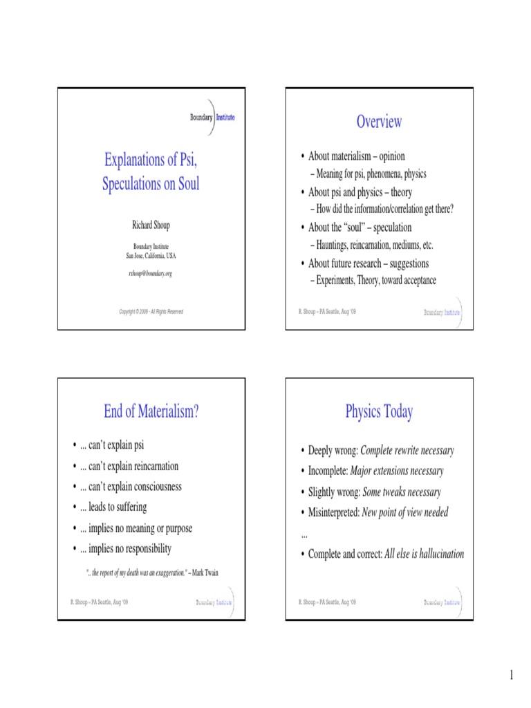 Richard Shoup: - Meaning For Psi, Phenomena, Physics | PDF ...