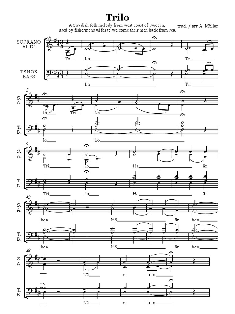 Trilo: Swedish Folk Melody Sheet Music | PDF