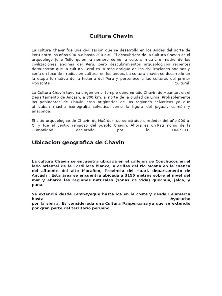 Cultura Chavín: Orígenes y Características | PDF | Cultura (general ...