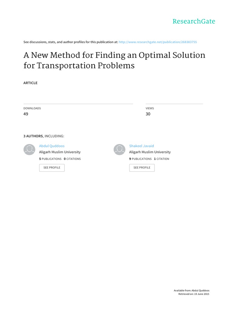 A New Method For Finding An Optimal Solution For Transportation ...