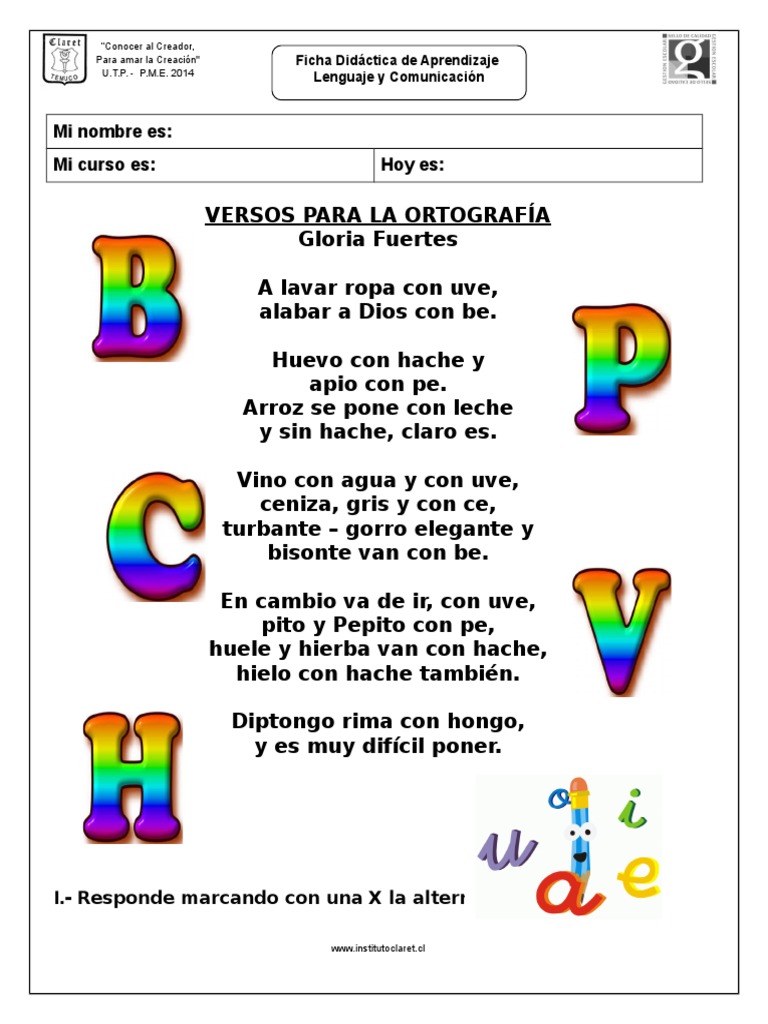 Ficha Poema El Abecedario | PDF | Alfabeto | Lingüística