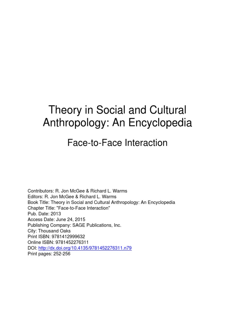 Face To Face Interaction | PDF | Anthropology | Human Communication