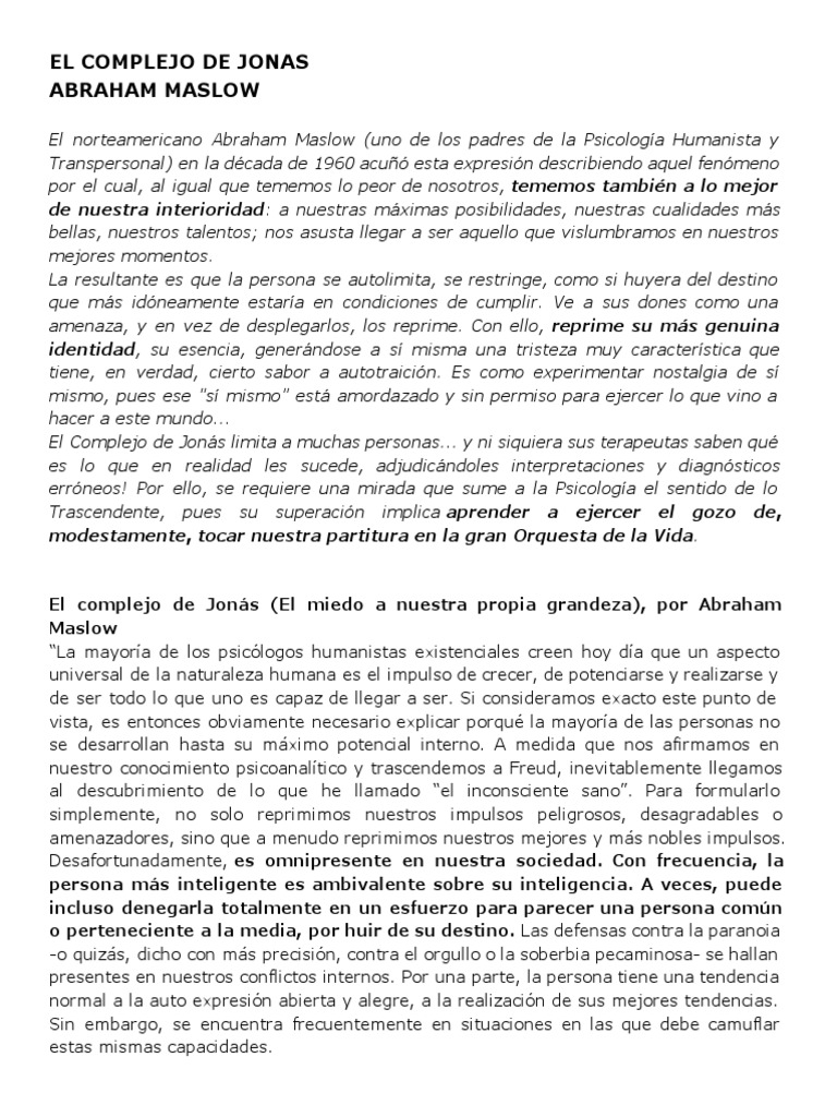 Abraham Maslow - El Complejo de Jonas | PDF | Jonás | Ciencias del ...