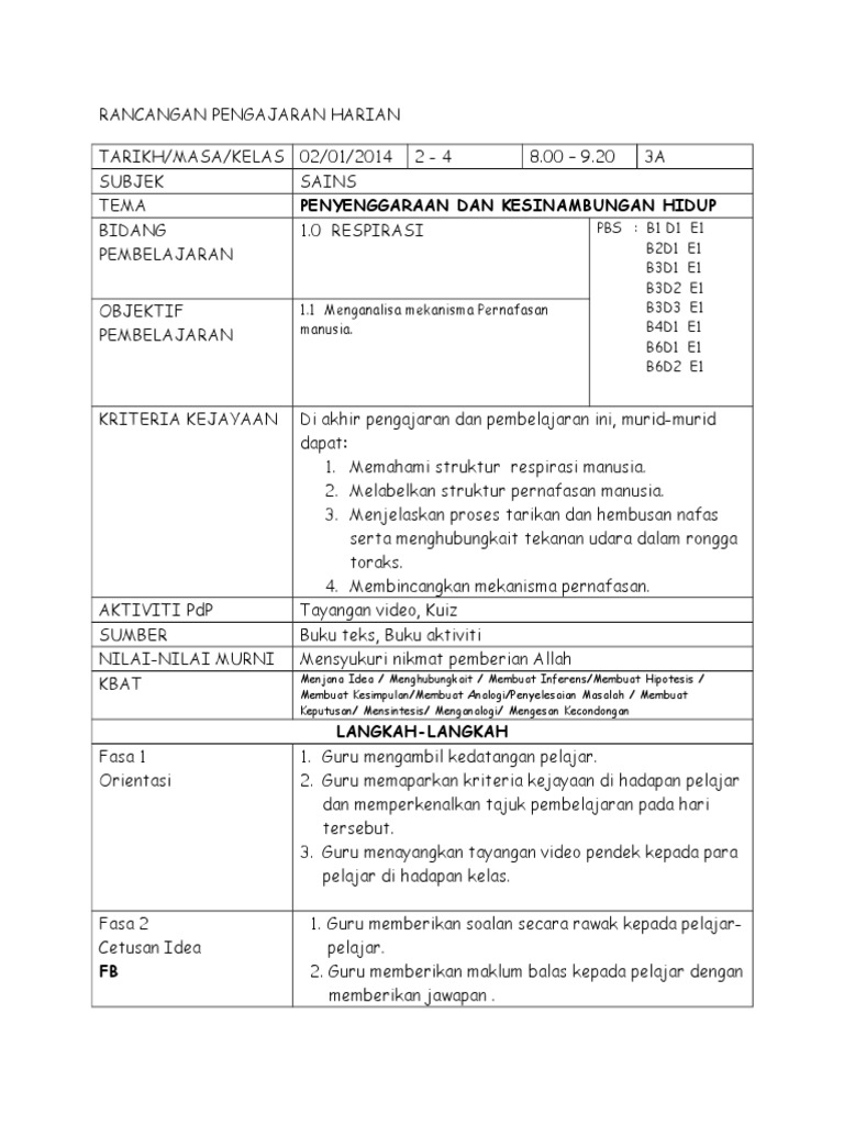 Contoh RPH | PDF | Kajian Bahasa Asing | Sains & Matematika