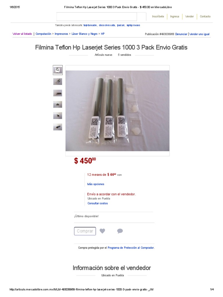 Filmina Teflon HP Laserjet Series 1000 3 Pack Envio Gratis - $ 450 ...