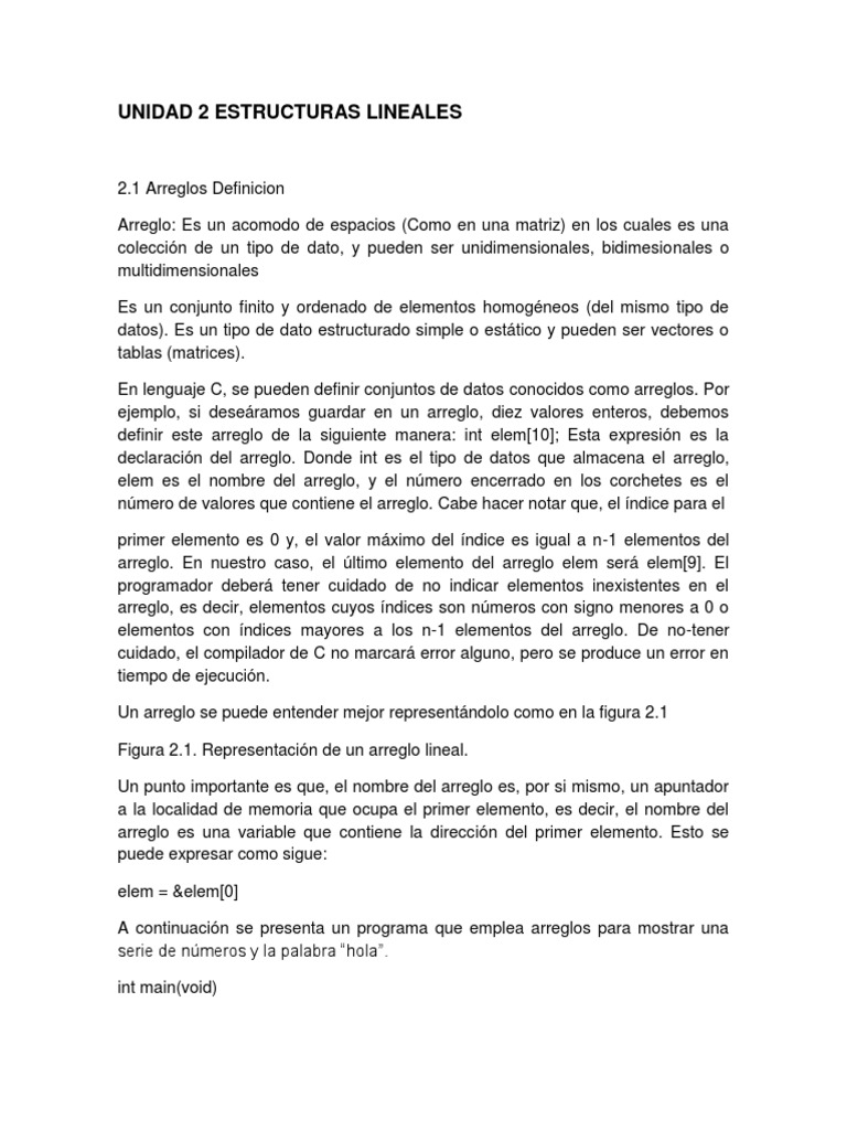 Unidad 2 Estructuras Lineales | PDF | Estructura de datos de matriz ...