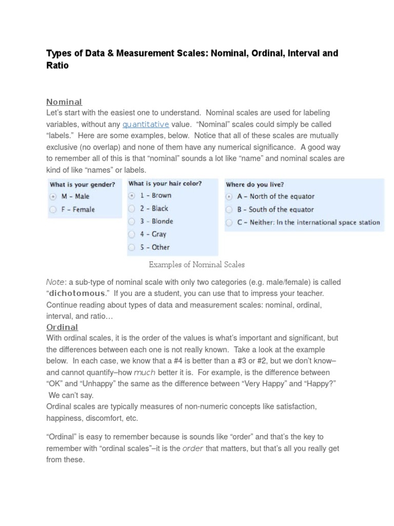 Types of Data & Measurement Scales: Nominal, Ordinal, Interval and ...