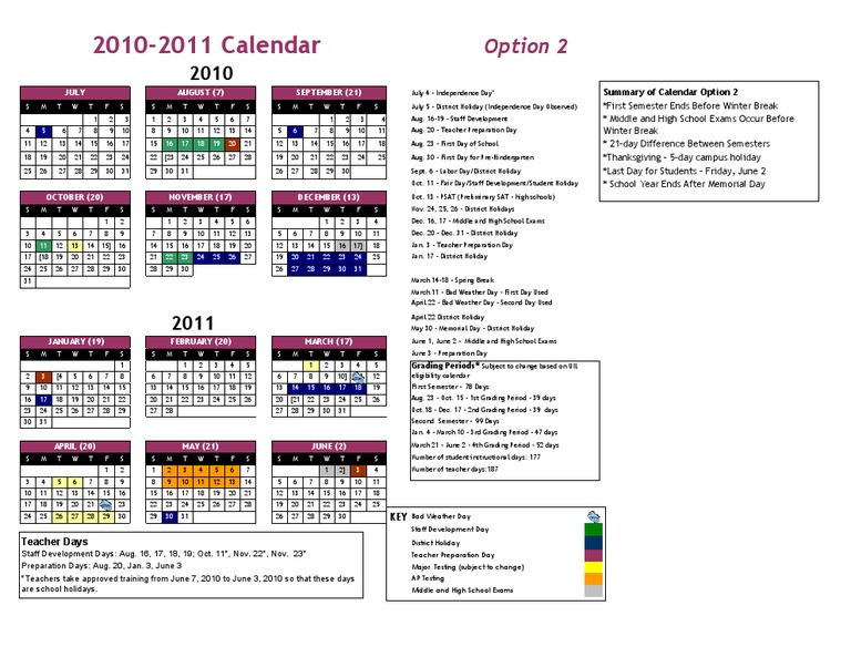 2010-2011 School Year Calendar | PDF | Academic Term | Educational ...