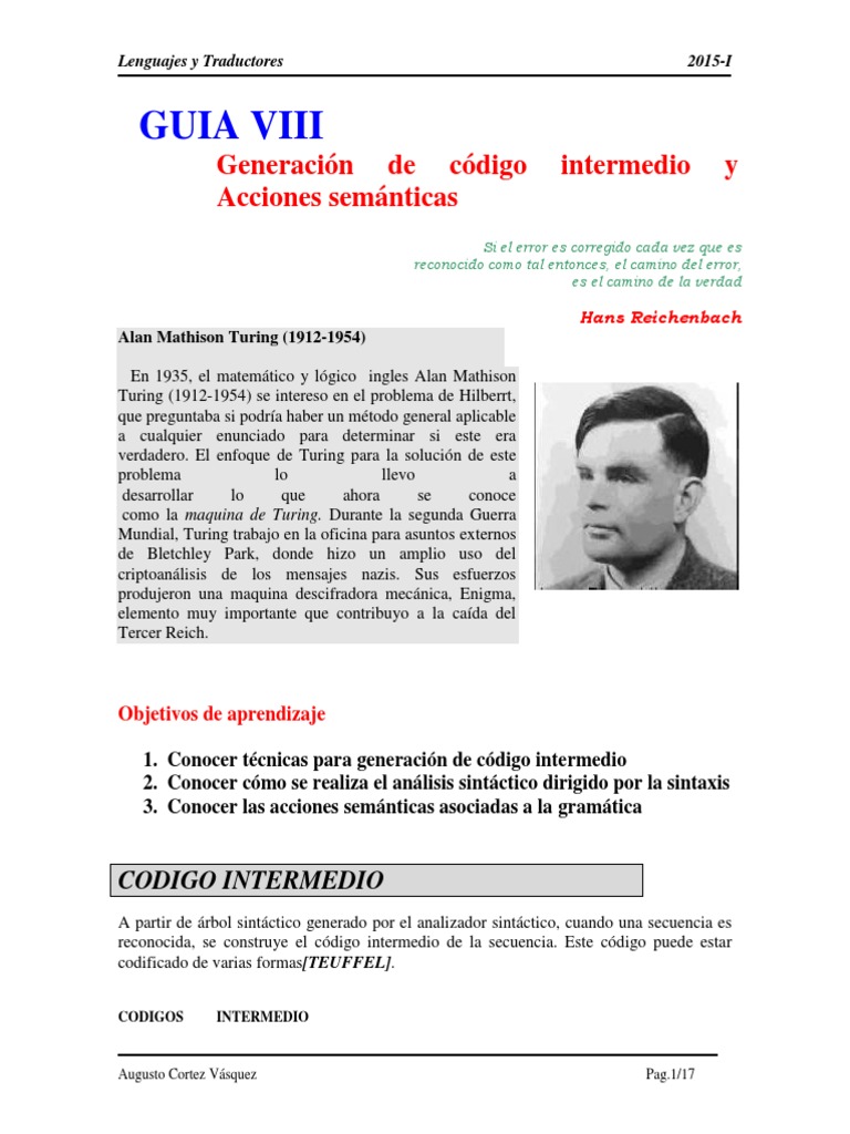 Guia 8 2015-I (Generacion de Codigo Intermedio) | PDF | Alan Turing ...