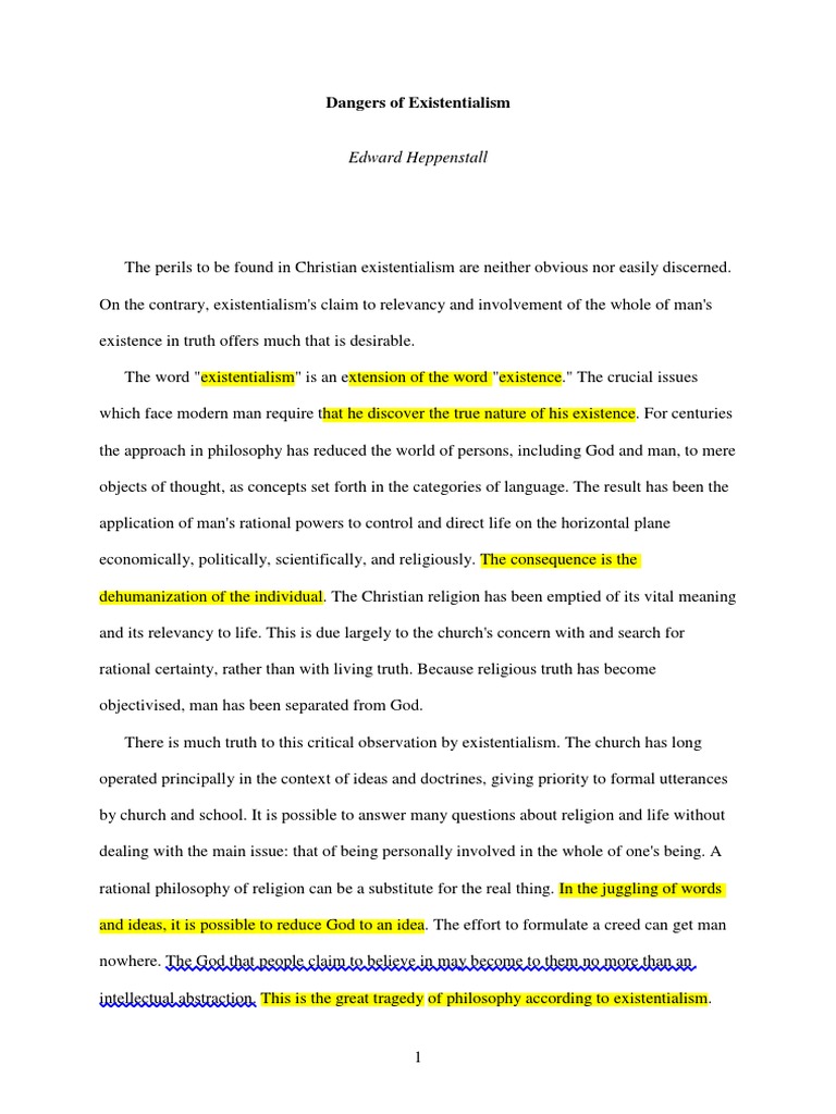 Dangers of Existentialism | PDF | Revelation | Existentialism