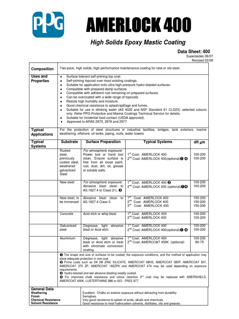 Amerlock 400 Data Sheet Overview | PDF | Galvanization | Relative Humidity