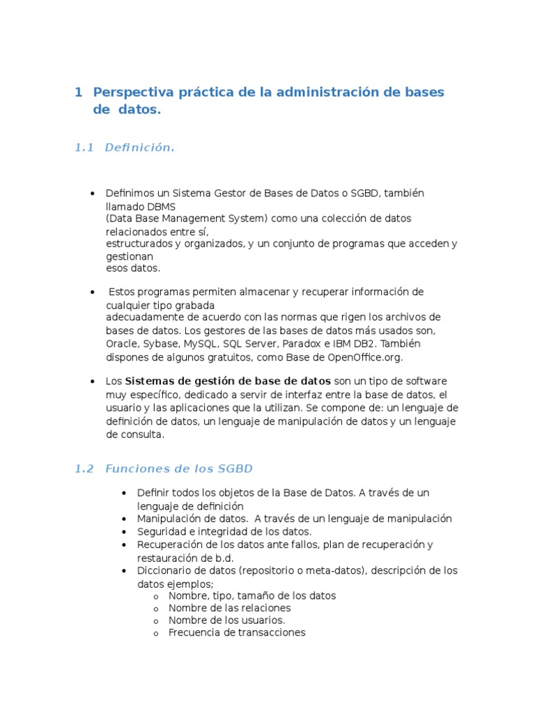Perspectiva Práctica de La Administración de Bases de Datos | PDF ...