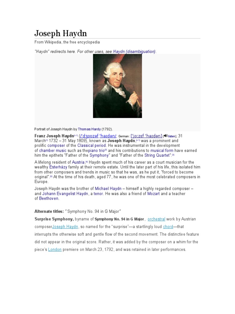 Joseph Haydn: Classical Composer Biography | PDF