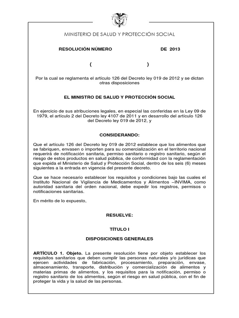 Resolucion 2674 de 2013 | PDF | Seguridad alimenticia | Alimentos