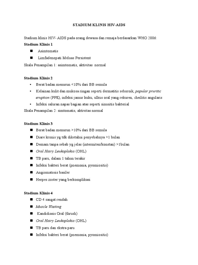 Stadium Klinis Hiv | PDF