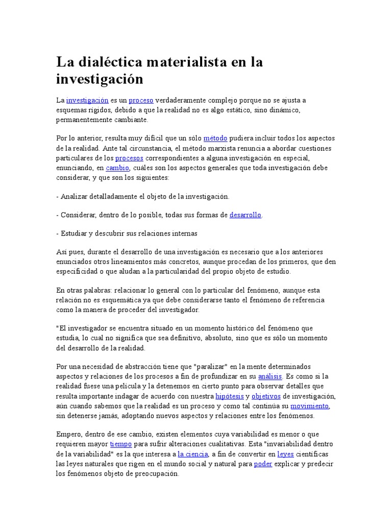 La Dialéctica Materialista en La Investigación | PDF | Metafísica ...