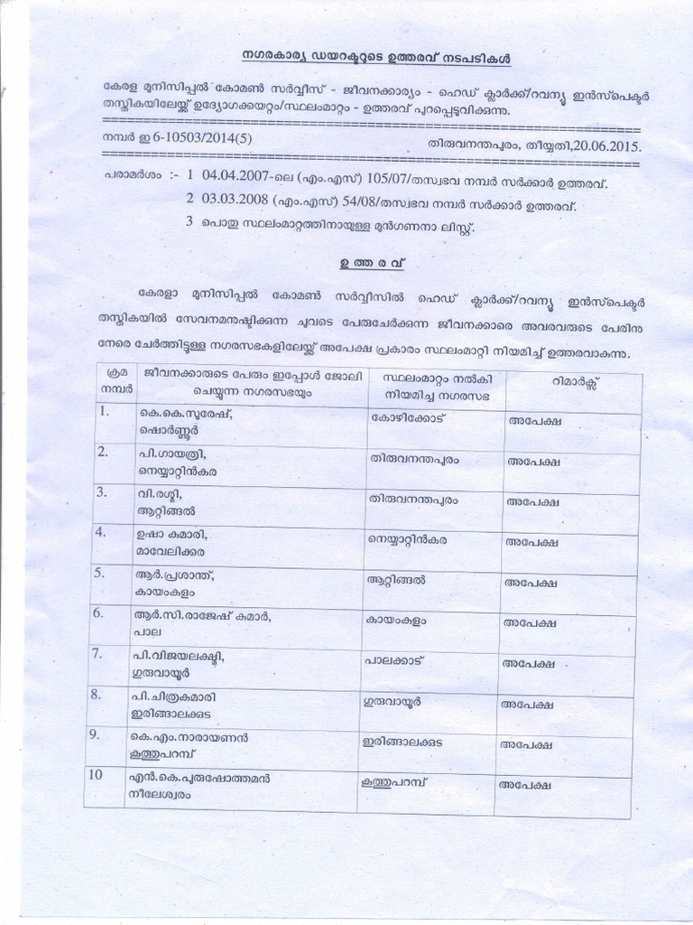 Head Clerk - Revenue Inspector Promotion Transfere | PDF