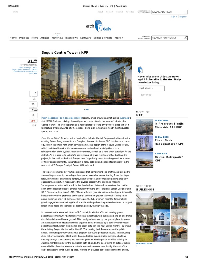 Sequis Centre Tower - KPF - ArchDaily | PDF | Jakarta | Tower