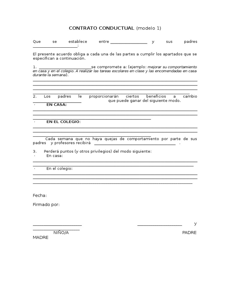 Modelo de Contrato Conductual para Adolescentes | PDF | Crecimiento ...