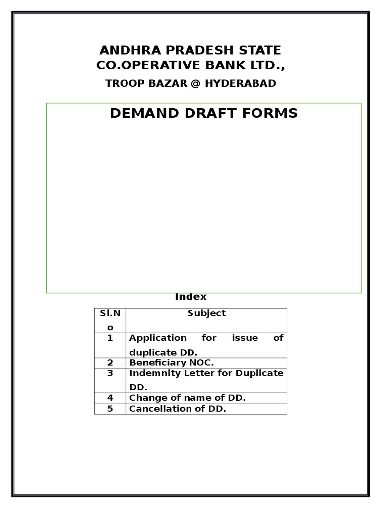 Demand Draft Forms: Andhra Pradesh State Co - Operative Bank LTD. | PDF ...