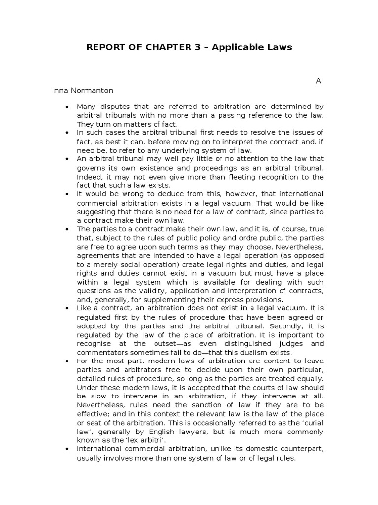 Report of Chapter 3 - Redfern and Hunter | PDF | Arbitration | Arbitral ...