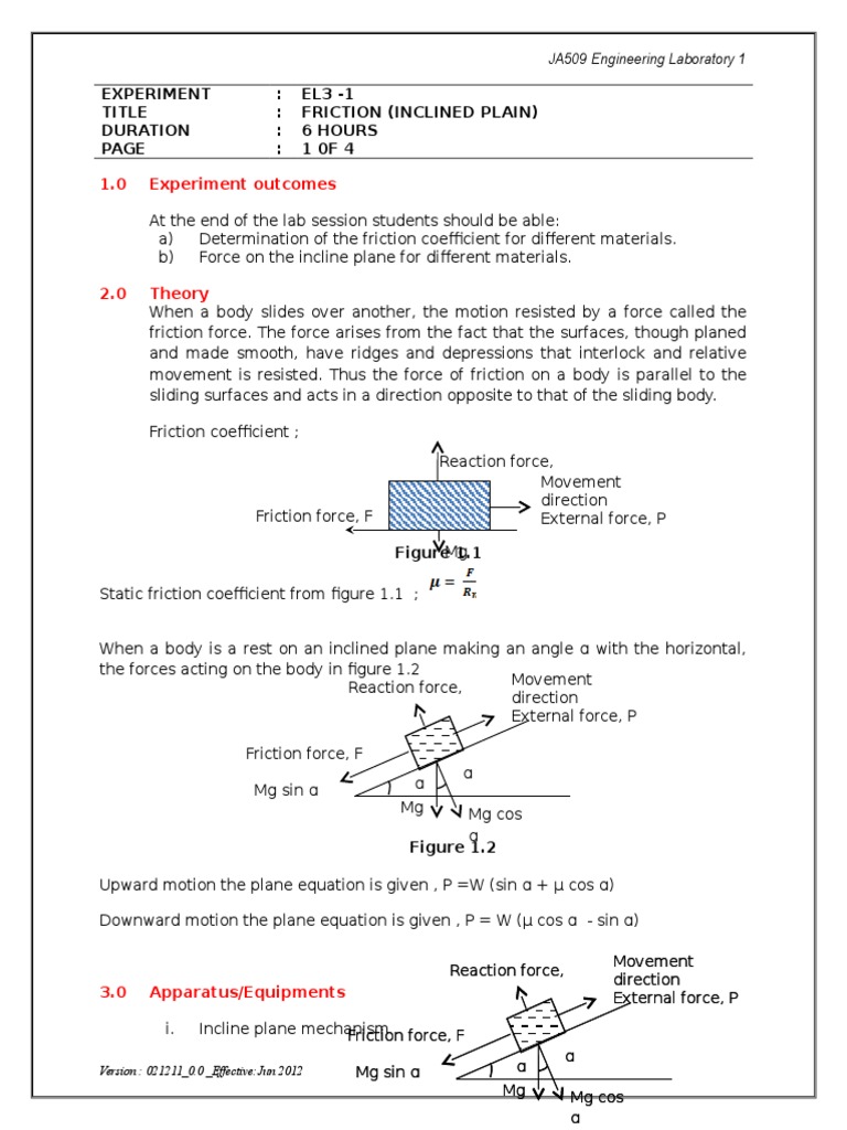 Mechanic Machine Friction (Inclined Plane) | PDF | Friction | Force